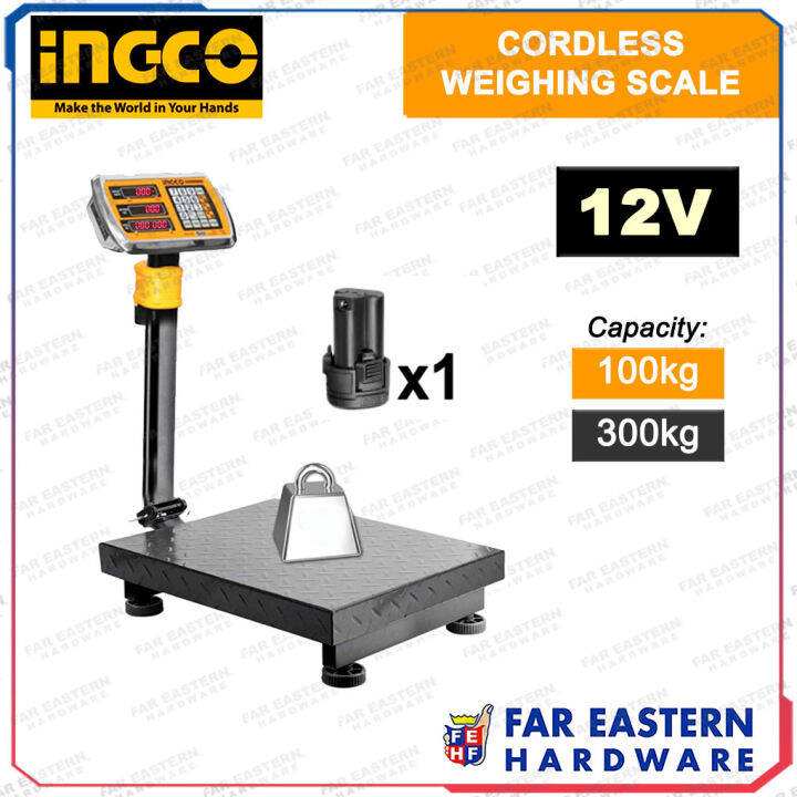 INGCO Cordless Weighing Scale Digital 12V 100kg | 300kg w/ Battery INMT ...