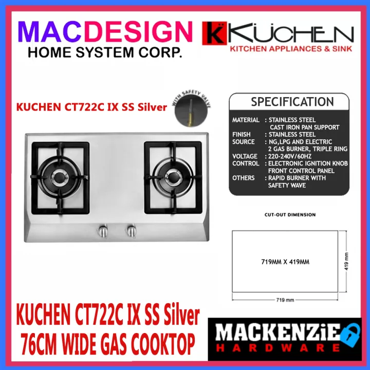 KUCHEN CT722C IX SS GAS COOKTOP 2G 76CM STAINLESS STEEL MACDESIGN HOME ...