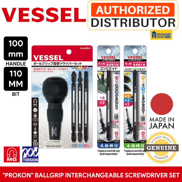 MADE IN JAPAN ORIGINAL Ball Grip Screw Driver Interchangeable Double ...