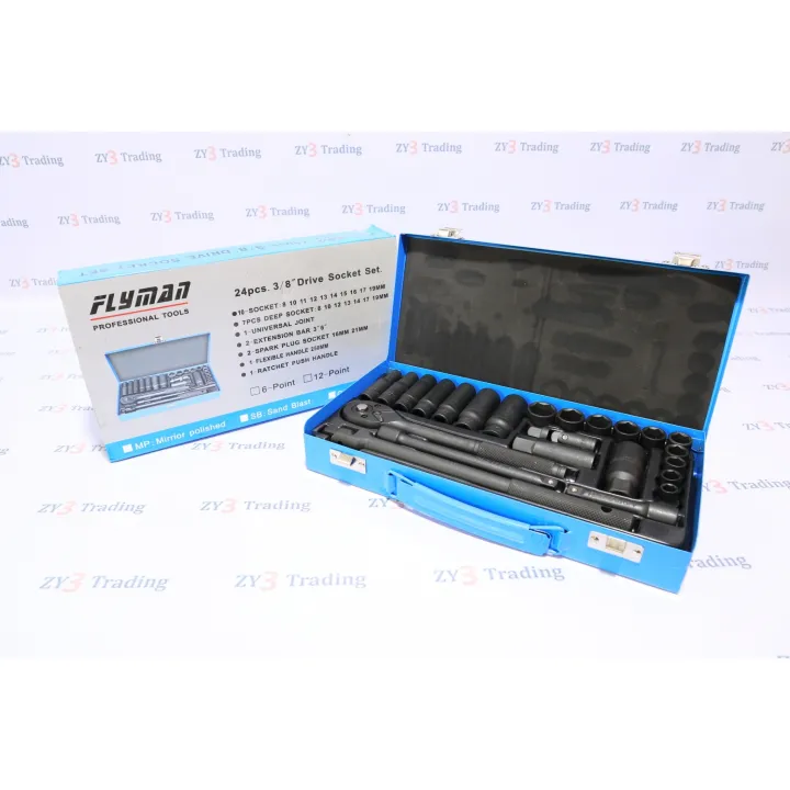 Flyman 24 Pcs. 3/8 Drive Socket Wrench Set 6 Point (Hex Type) | Lazada PH
