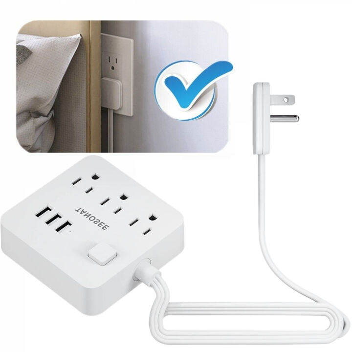 6 in 1 Way Extension Cord Flat Plug Power Strip with USB Charger ...