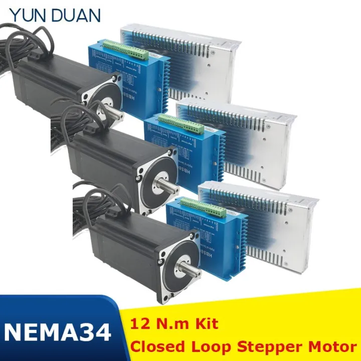 3PCS XYZ 12Nm Nema 34 86MM AC DC DSP Closed Loop Stepper Motor Driver 400W 60V Power Supply ...