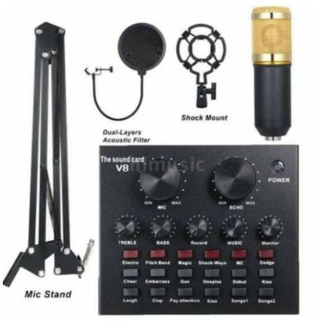 Original BM-800 Condenser Microphone With V8 Soundcard and FREE HEADPHONES | Lazada PH