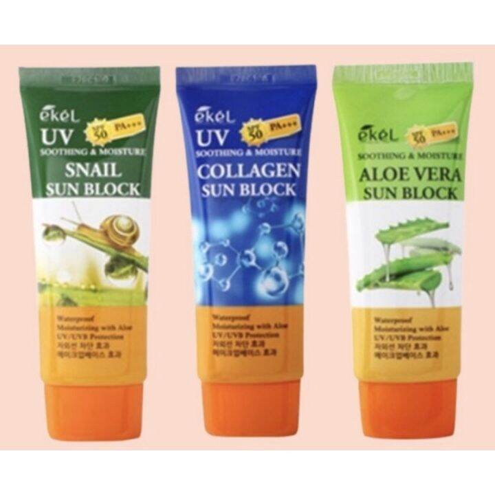 COD Ekel Soothing Moisture Sun Block 70ML (SPF50 PA ) [Aloe Collagen Snail] | Lazada PH