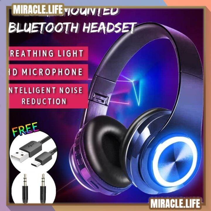 B39 Wireless Headset Bluetooth 5.0 Colorful LED Bass Stereo Wireless ...
