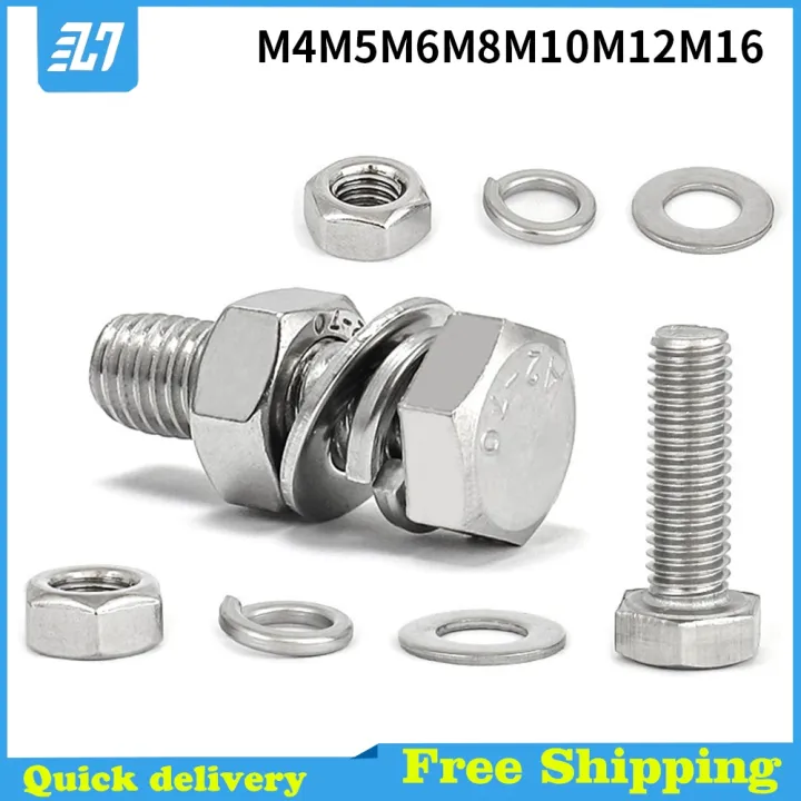 {hot} Hex Hexagon Head Machine Bolt Metric Thread Flat Spring Washer ...