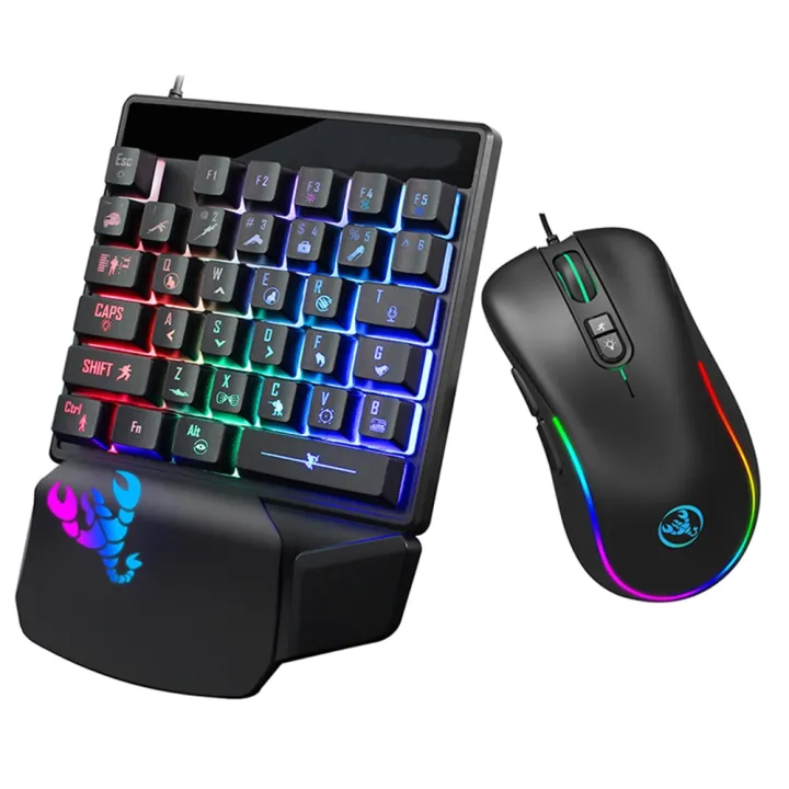 SeenDa One Handed Gaming Keyboard Set RGB Backlit 35 Keys Portable Mini ...