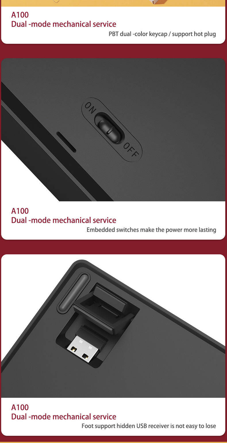 Aigo A100 Gaming Mechanical Keyboard 2.4G Wireless USB Type-c Wired ...