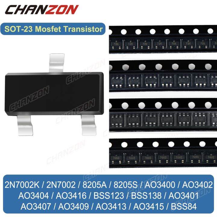Sot23 N P Channel Mosfet 2N7002 Bss138 8205A Ao3400 Ao3401 Bss84 Ao3407 Ao3416 Bss123 Ao3402 ...