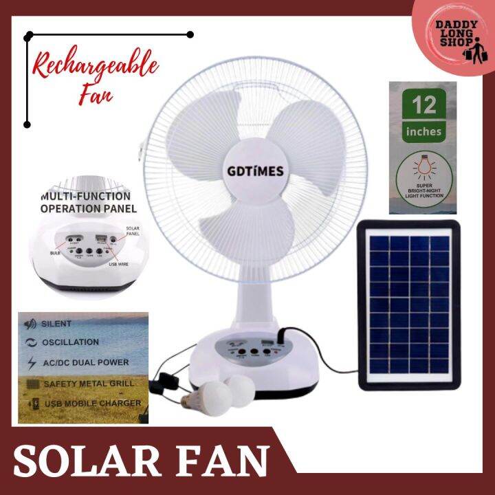 GDTimes Solar Fan 12inches Desktop Solar Fan With Bulb | Rechargeable ...