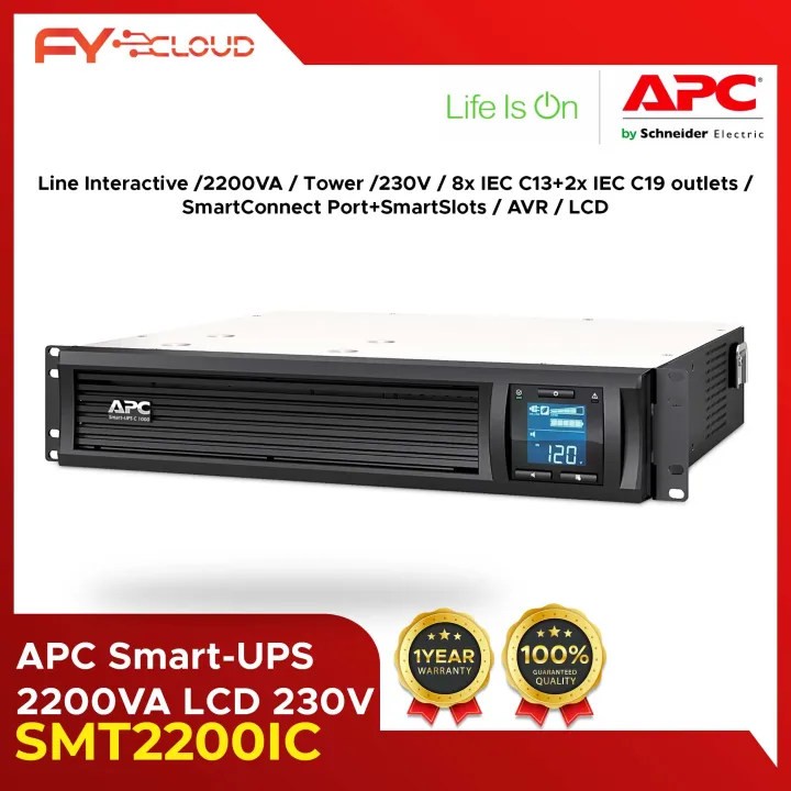 APC Smart-UPS 2200VA SMT2200IC, Tower, LCD 230V with SmartConnect Port 50/60 Hz +/- 3 Hz auto ...