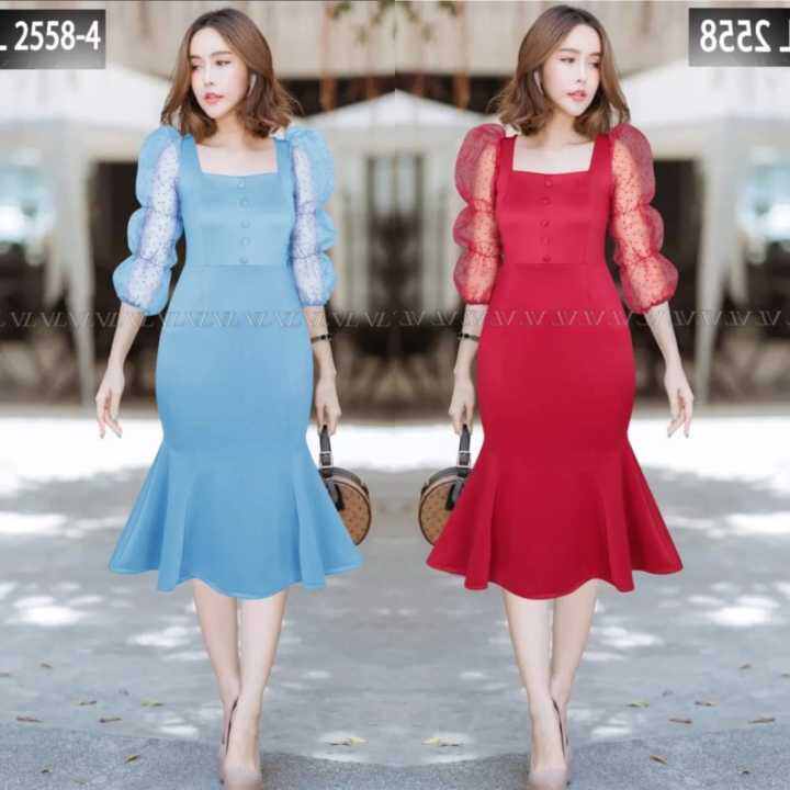 Dress Scuba Wanita LooWear Terbaru Model Rok Mermaid Lengan Panjang ...