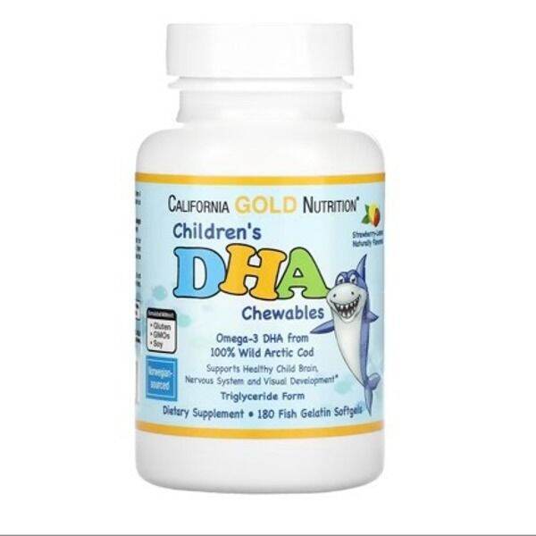 California Gold Nutrition DHA แบบเม็ดเคี้ยวสำหรับเด็ก รสสตรอเบอรี่-เล ...