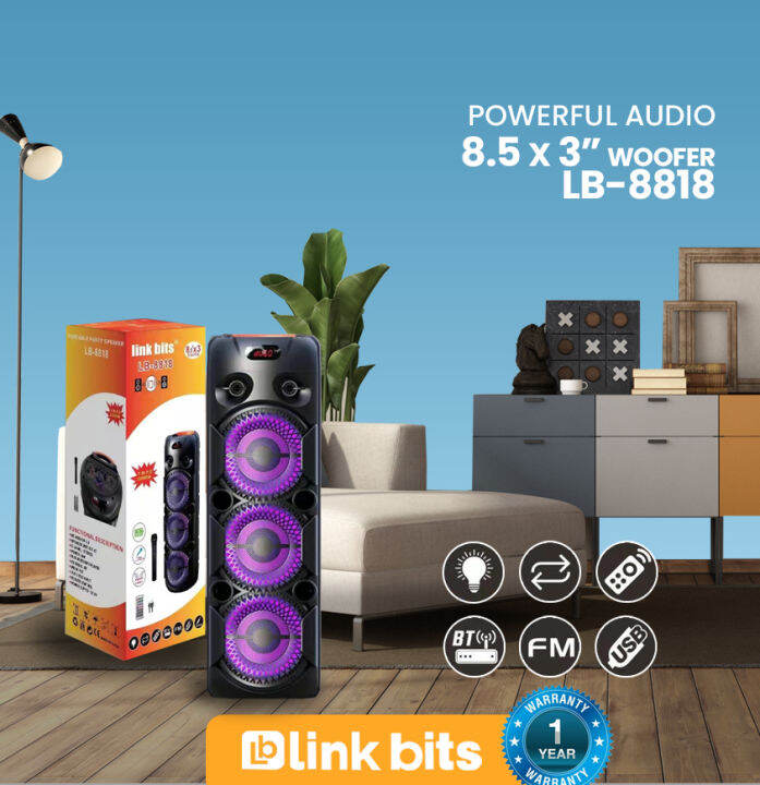 Link Bits LB-8818 8.5'' x3 Portable Party Speaker Wireless Bluetooth Speaker Karaoke with Free ...