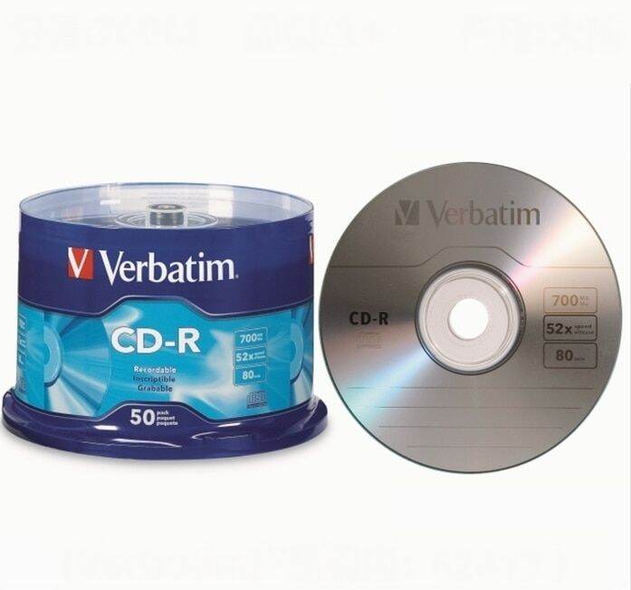 แผ่นดิสก์ CD-R เปล่าสีเงินแบบ Verbatim แผ่น CDR 80Min 700MB 52X 50แพ็ค | Lazada.co.th
