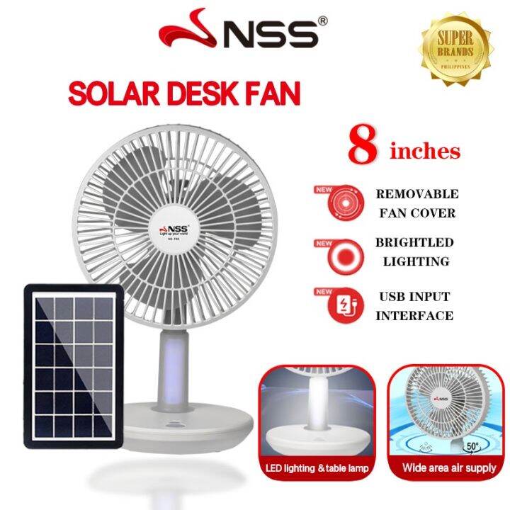 NSS Solar Desk Fan with Light 8"solar Rechargeable Fan solar Electric Fan with Panel retractable ...