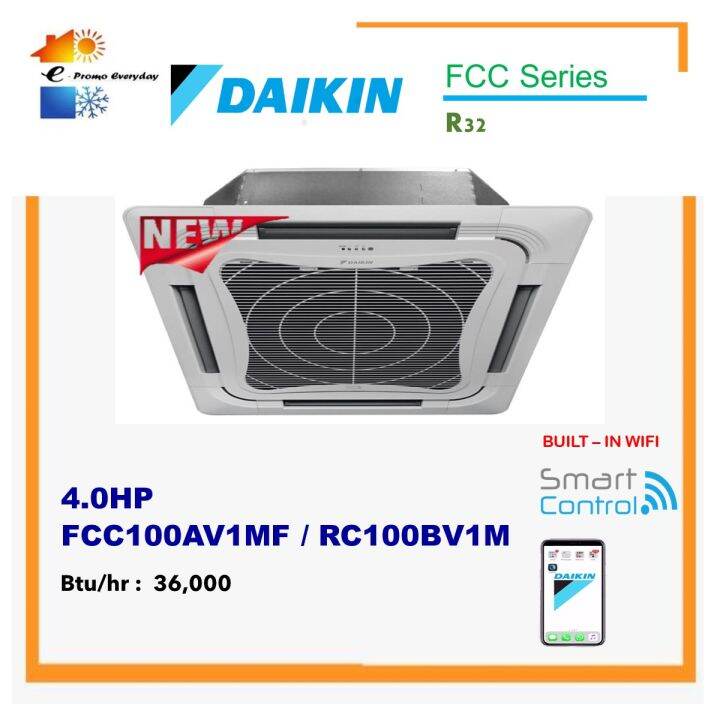 (WIFI) DAIKIN 4HP STANDARD NON INVERTER CASSETTE AIR CONDITIONER R32 FCC100A / RC100B-3CK-LF ...