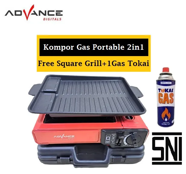 Kompor Gas Portable Advance 2in1 KGP-102 Free Square Grill+1 Gas Tokai ...