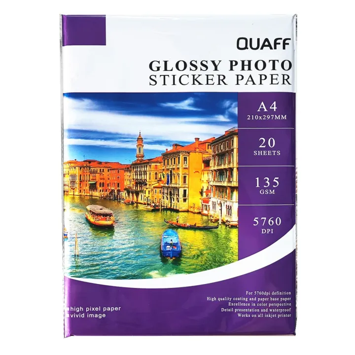 5 pack Quaff Glossy Photo Sticker Paper Papers - A4 Size, 8.25x11.75 ...