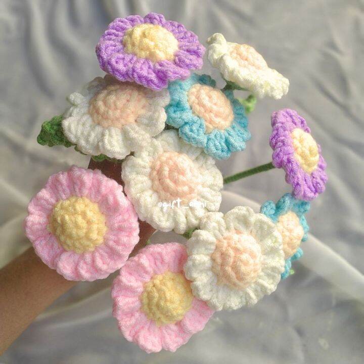 Bunga Rajut Daisy Putih Pink Biru Ungu Flower Crochet Handmade Per ...