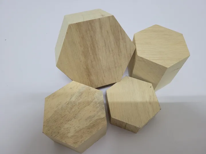 unfinished wooden hexagon crafts block/wood/kayu segi enam kraf block ...