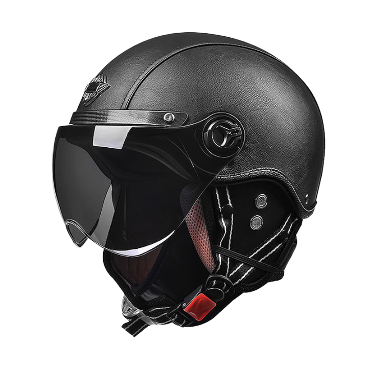 V Retro Leather Helmet Winter Motorcycle Helmet Four Seasons for Harley ...