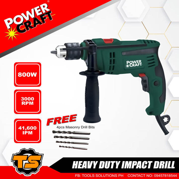 Powercraft PHD 13-800 RVA 800W Impact Drill with Free Masonry Drill ...