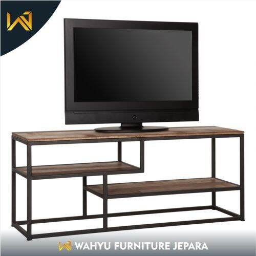 meja tv besi minimalis skandinavia kombinasi kayu jati solid | Lazada ...