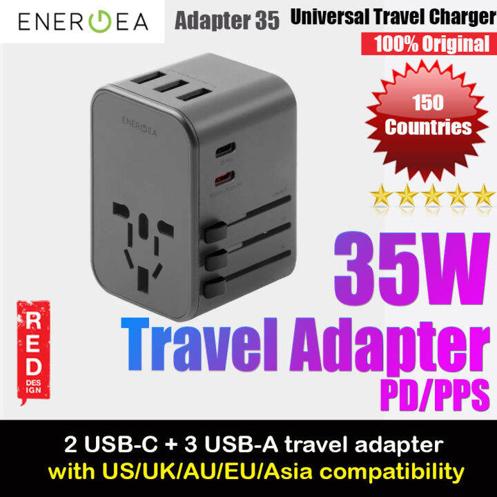 Energea TravelWorld Adapter 35 35W PD PPS 2 USB-C 3 USB-A Travel ...