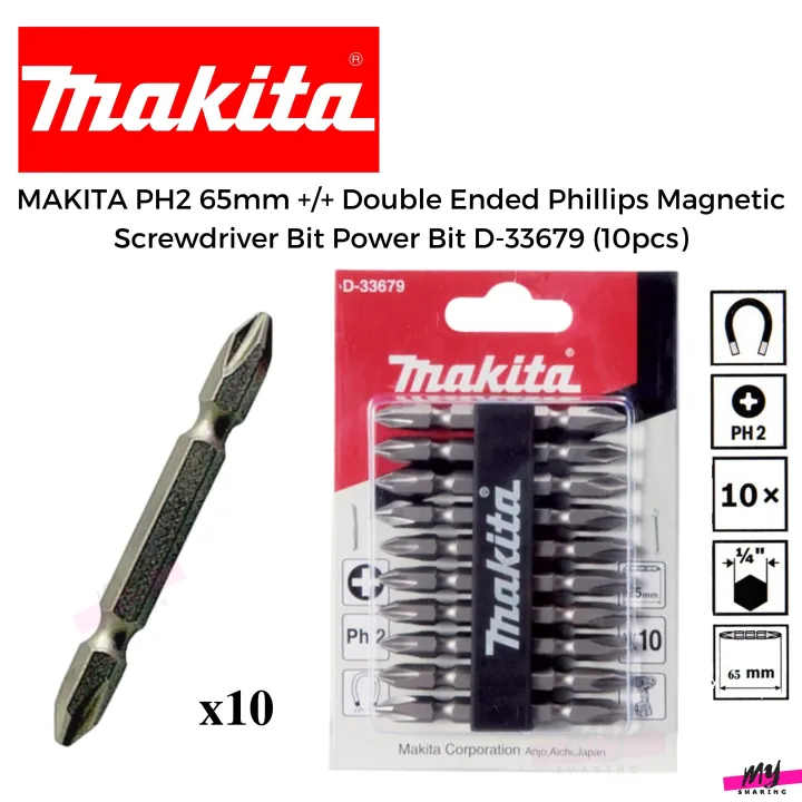 Makita PH2 65mm +/+ Double Ended Phillips Magnetic Screwdriver Bit Power Bit D-33679 (10pcs ...