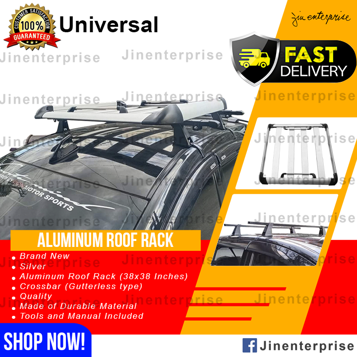 ALUMINUM ROOF RACK TOPLOAD CARGO CARRIER 38x38 (SILVER) with GUTTERLESS ...