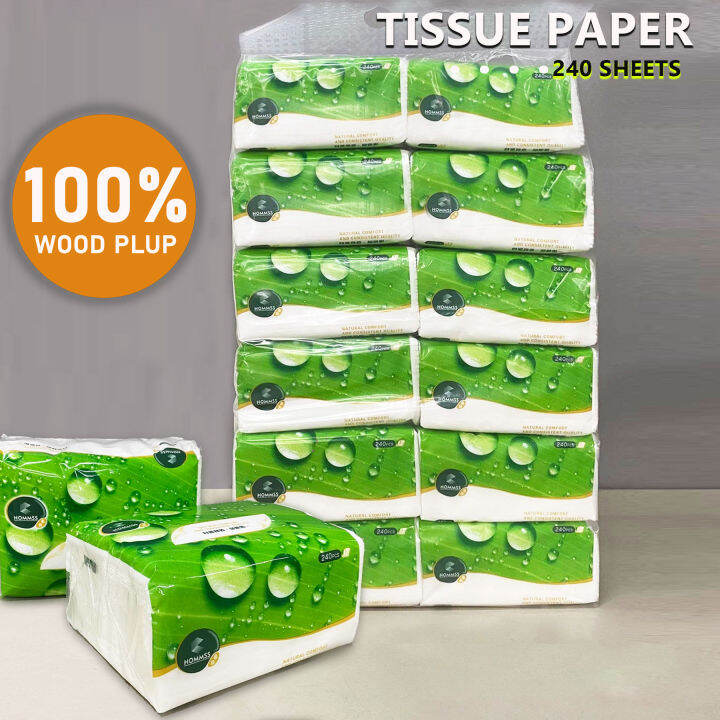 FT-00415 12PCS/Pack 100% Wood Plup Disposable Facial Tissue 240 Sheets ...