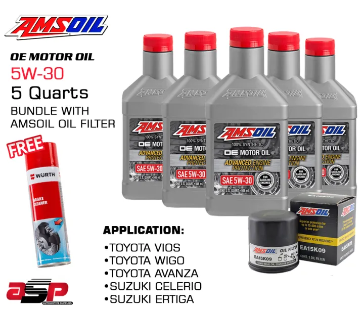 AMSOIL OE 5w-30 100% Synthetic Motor Oil 5 Quarts Bundle for Toyota and ...