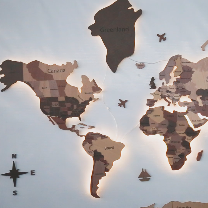 World Map Wall Wooden Map of the World Wooden Travel Push Pin Map ...