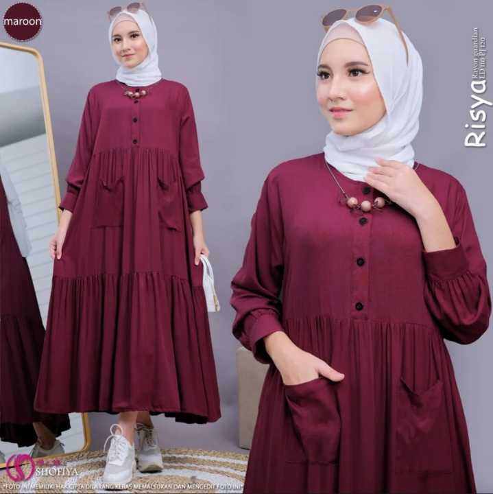 Risya Midi Dress Bahan Rayon Twill Terbaru Terlaris Kekinian Warna ...