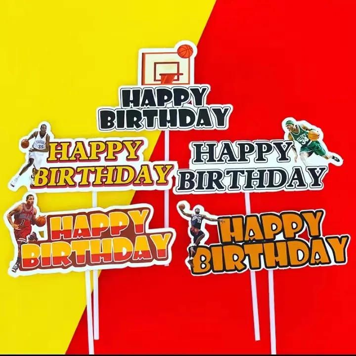 Ins Basketball Theme Nba Happy Birthday Paper Card Cake Topper Plug In