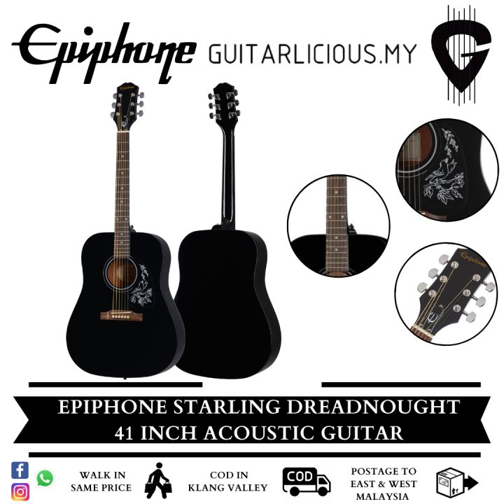 EPIPHONE Starling 41 inch Dreadnought Acoustic Guitar - Ebony Black ...