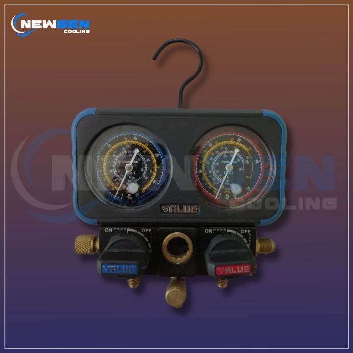 NAVTEK®️ Dual Gauge Manifold Set c/w 3 Charging Hose | Lazada