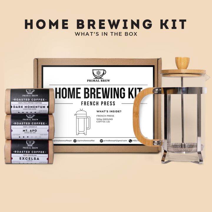 Primal Brew 350ml/600ml French Press Kit with Roasted Coffee | Lazada PH