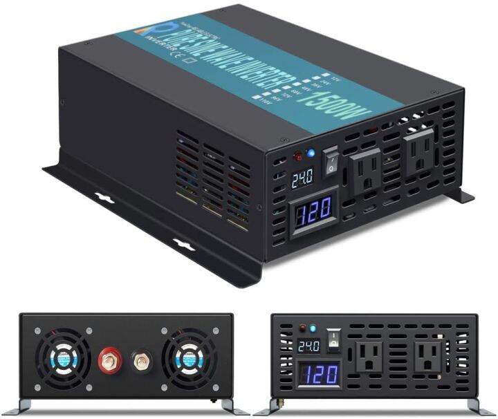 1500W Pure Sine Wave Inverter 24V 220V Backup Power Bank Inverter Solar ...
