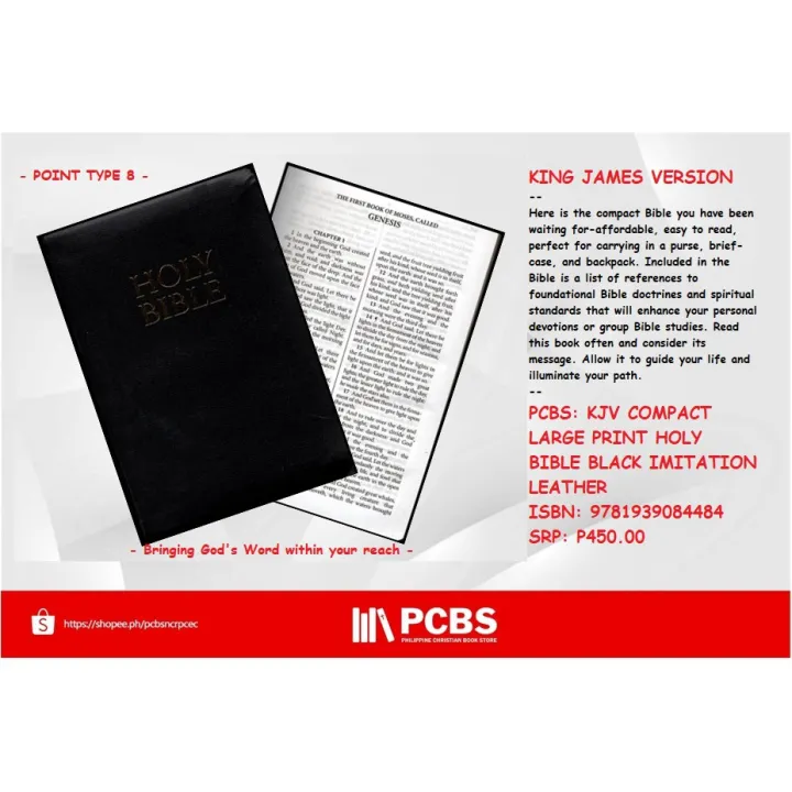 PCBS KJV Compact Large Print Holy Bible (POINT TYPE 8) Black Imitation ...