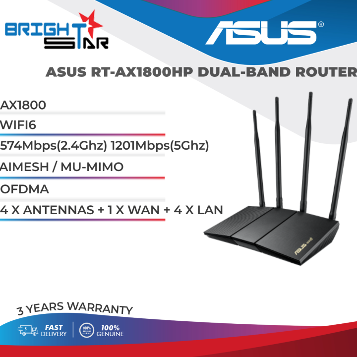 ASUS RT-AX1800HP DUAL-BAND ROUTER / AX1800 / WIFI6 / 574Mbps(2.4Ghz ...