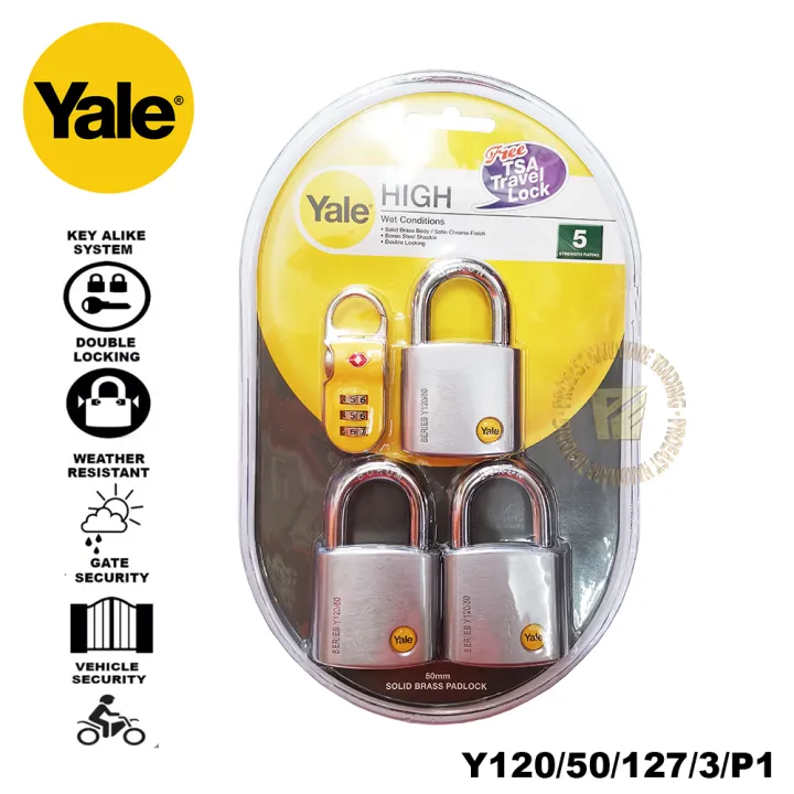 Yale Y120/50/127/3/P1 Satin Chrome Padlock / Mangga Keyed Alike System ...