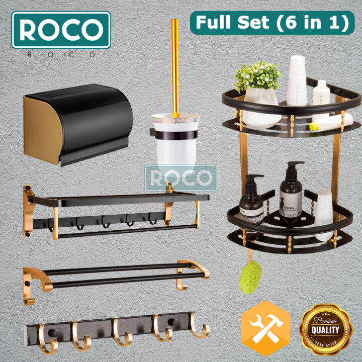 [FULL SET 6 in 1] ROCO Black Gold Series Bathroom Rack 黑金色系列浴室置物架 ...