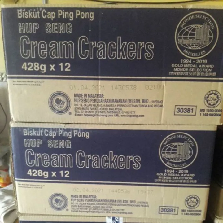 HUP SENG CREAM CREACKER/BISKUT TAWAR CAP PING PONG 1 CARTON X 12 X 428G | Lazada
