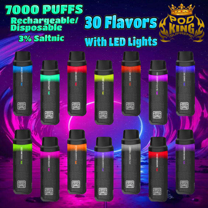 POD KING SUPREME W/ LED LIGHT Rechargeable Disposable 7000 Puffs ...