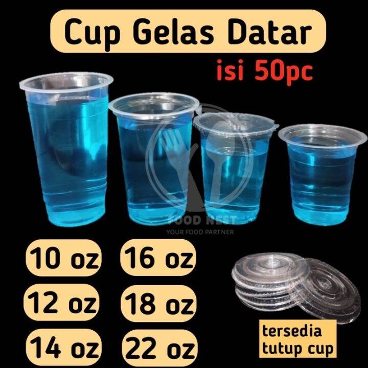 CUP GELAS PLASTIK DATAR 12OZ 14OZ 16OZ 18OZ 22OZ DATAR CUP GELAS BENING ...