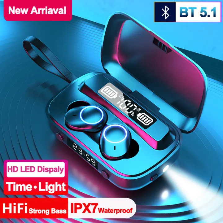 BS Bluetooth 5.1 TWS Earphone w/Time&Light Stereo Wireless Earbus HIFI Sound Sport Earphones ...