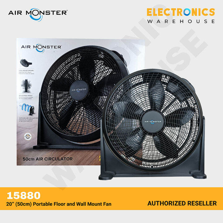 Air Monster 15880, 20 inch (50cm) Portable Floor and Wall Mount Fan ...