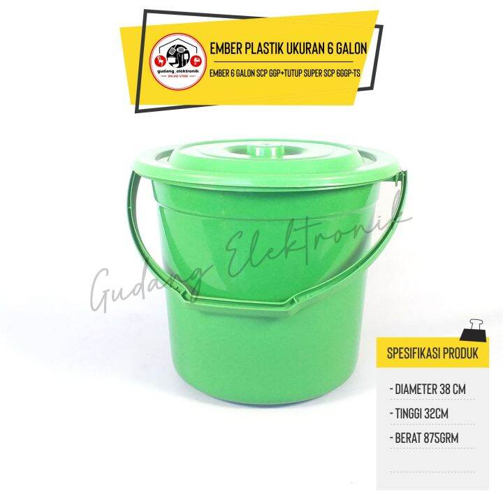 Ember Plastik Murah Ukuran 6 Galon Kapasitas 25 Liter Warna Hijau SCP ...